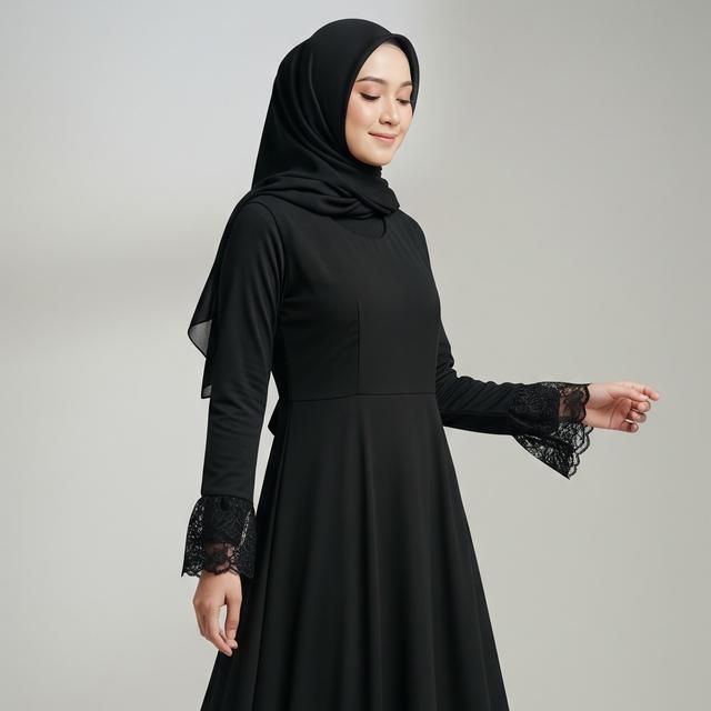 7 Model Gamis Terbaru Hitam Kombinasi Renda, Bikin Penampilan Harian ...