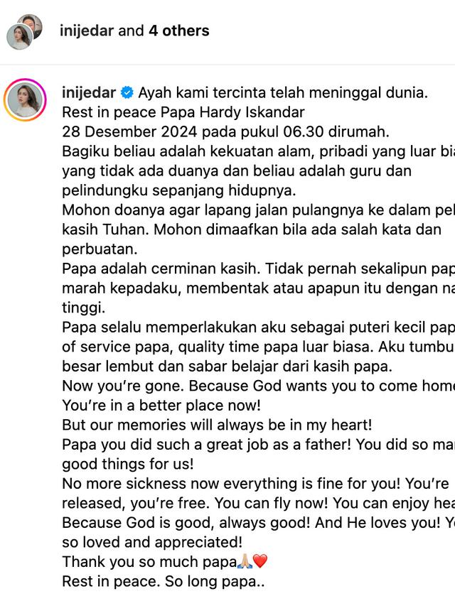 Duka Jessica Iskandar Saat Ayahnya Meninggal Dunia: Beliau Guru ...