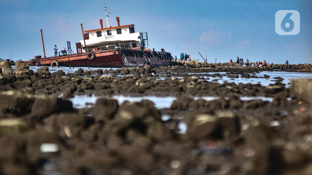 FOTO: Memancing Dari Atas Kapal Karam - Foto Liputan6.com