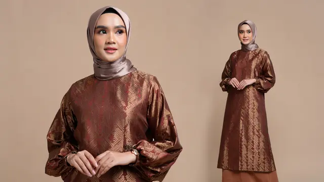 8 Model Gamis Brokat Kombinasi Satin Lengan Balon untuk Pesta, Mewah ...