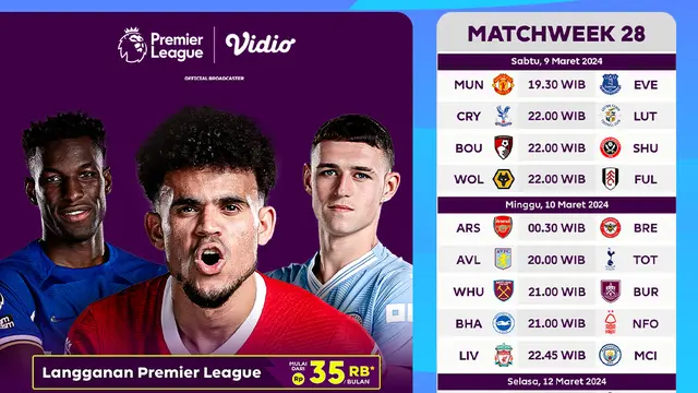Jadwal Siaran Langsung Liga Inggris 2023/2024 Matchweek 28 di Vidio, 9-12 Maret 2024 - Inggris ...