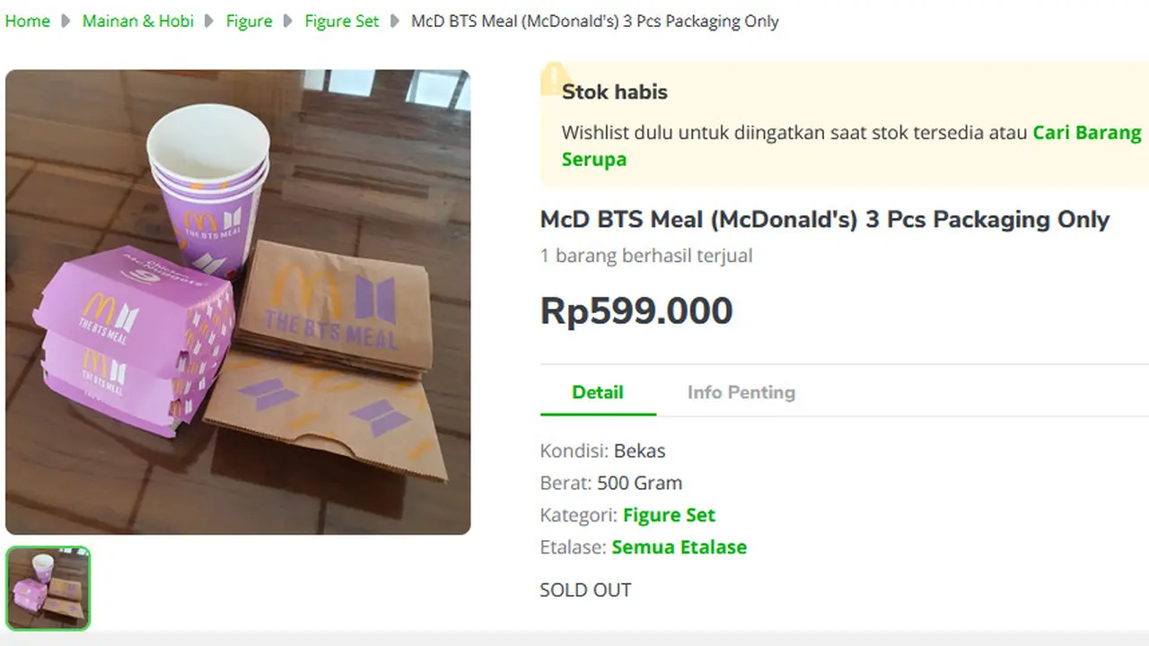 Viral Bungkus BTS Meal McD Dijual di E-Commerce, Harga hingga Rp 599 Ribu - Bisnis Liputan6.com