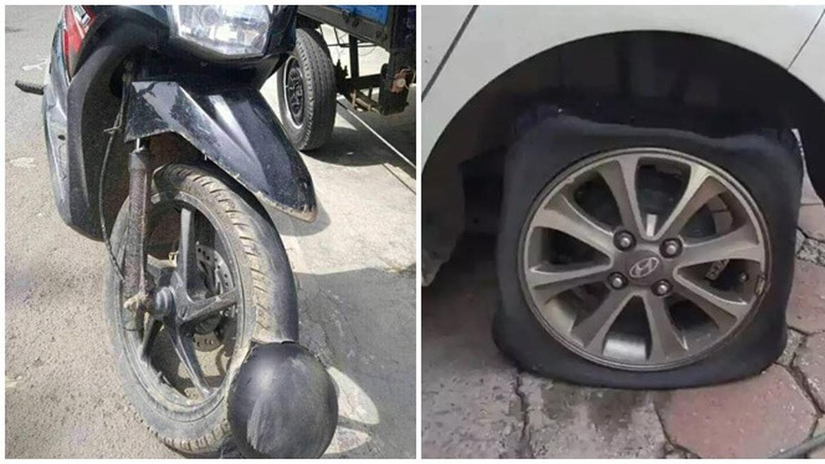 6 Bentuk Ban Kendaraan Bocor Ini Kocak, Bikin Pengendara Elus Dada