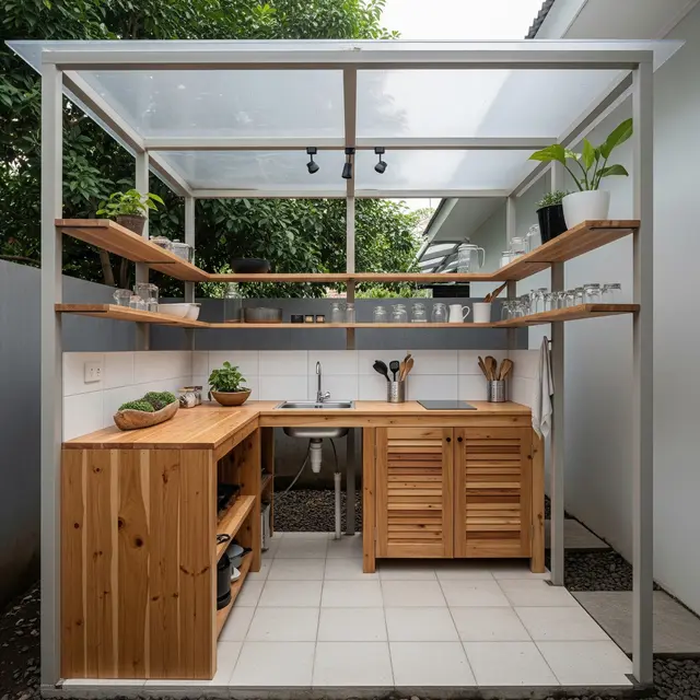 9 Model Dapur Terbuka Ukuran 2x2 Memakai Baja Ringan dan Atap Bening
