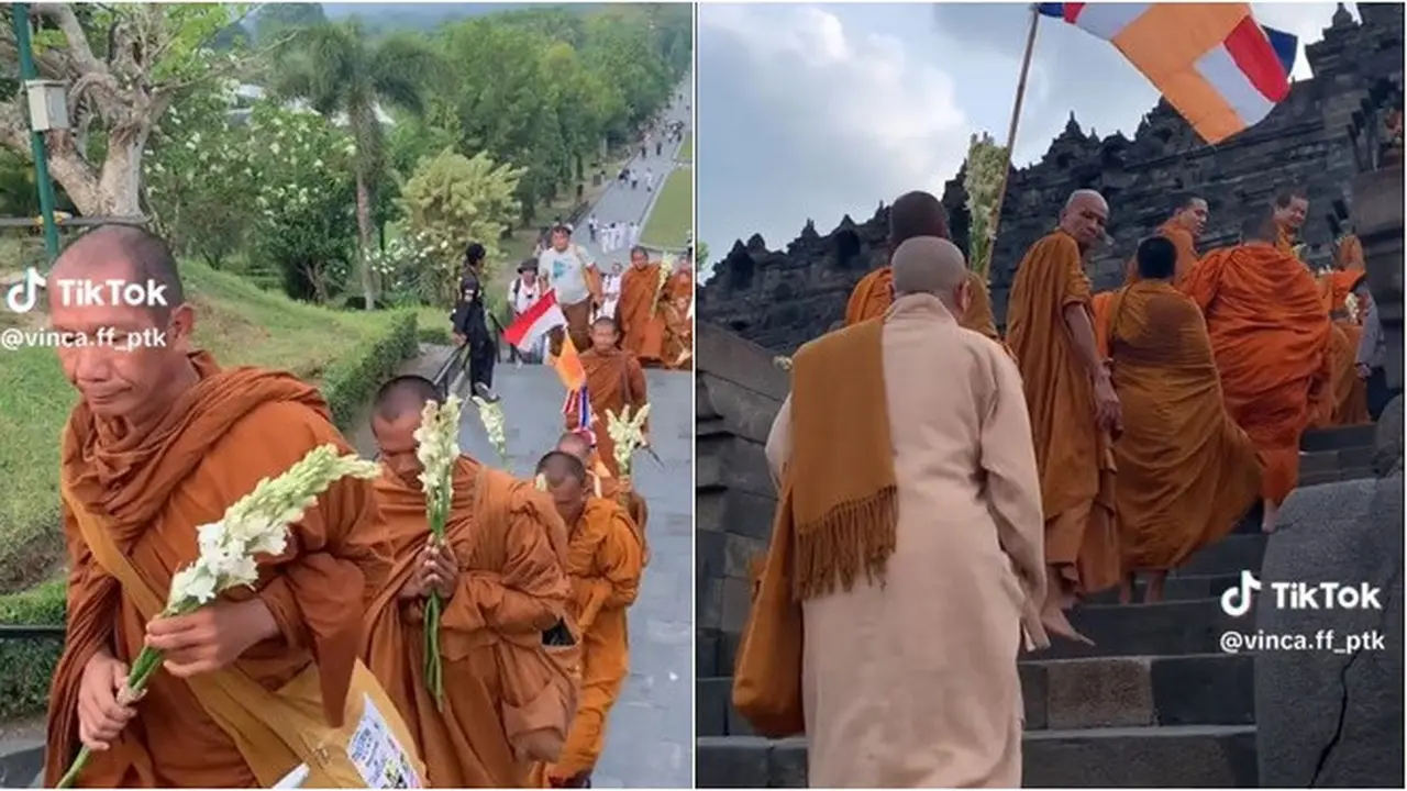Potret Haru Biksu Thudong yang Sampai di Candi Borobudur, Siap Sambut Waisak - Hot Liputan6.com