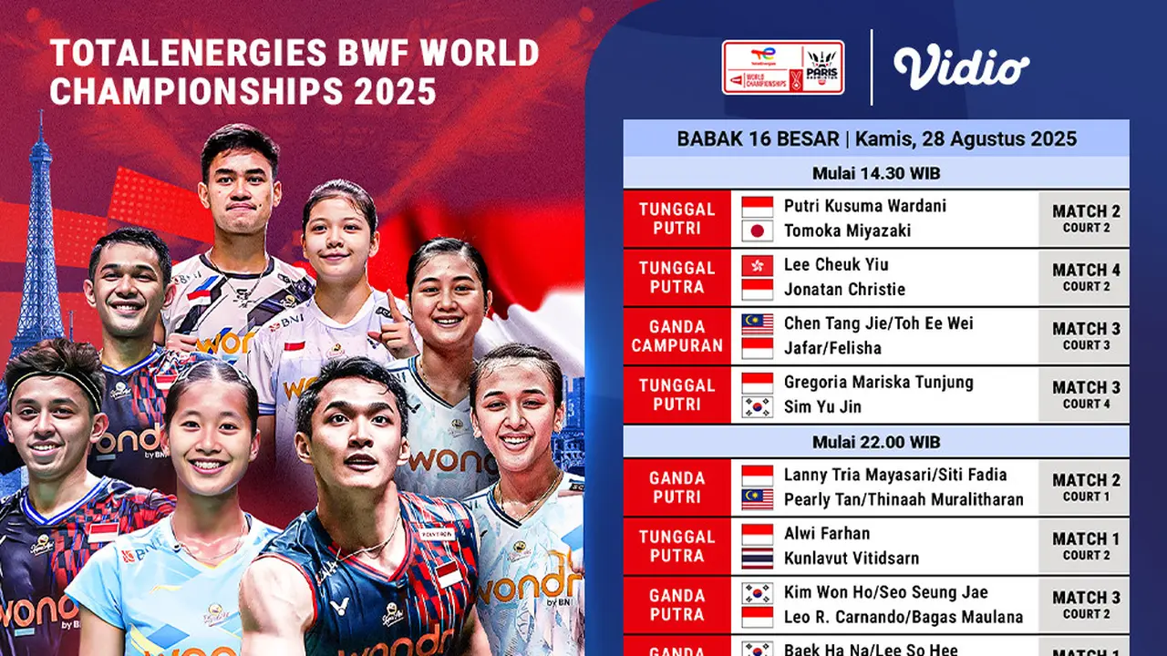 Link Live Streaming BWF World Championships 2025 Round of 16 Eksklusif di Vidio - Ragam Bola.com