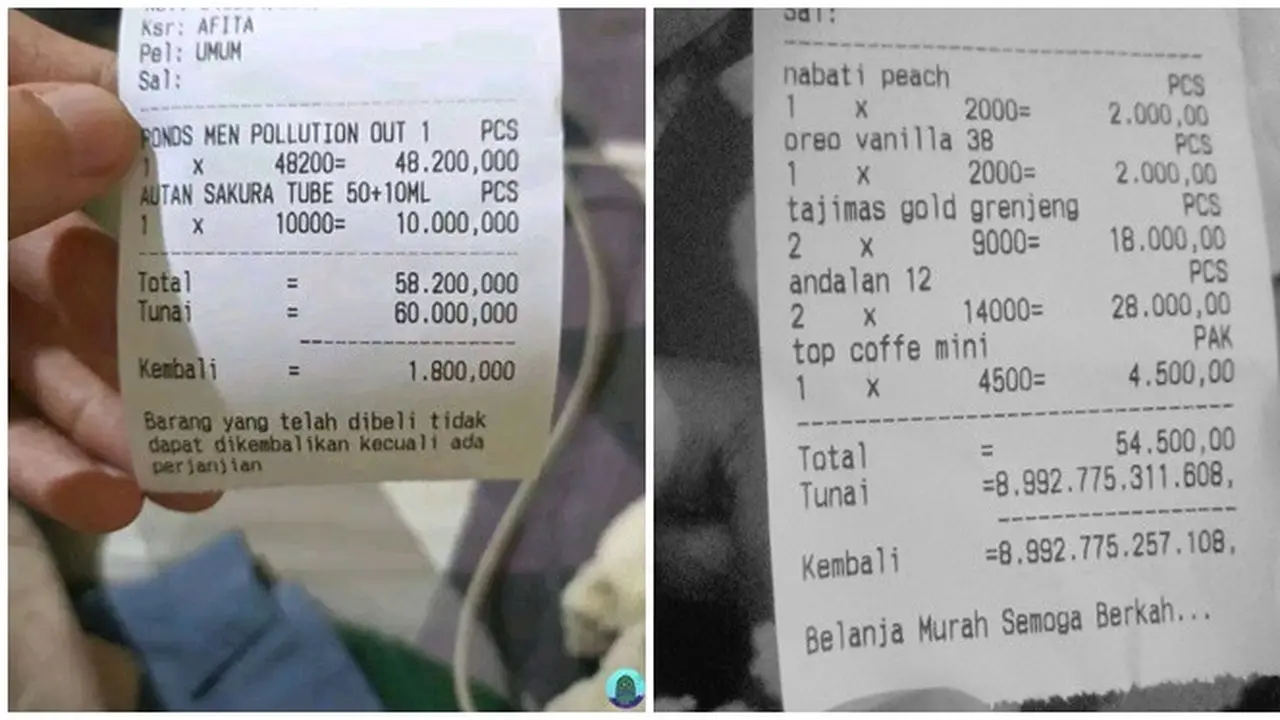 6 Potret Struk Belanja Total Jutaan Gara-Gara Salah Cetak Ini Bikin Kaget - Hot Liputan6.com