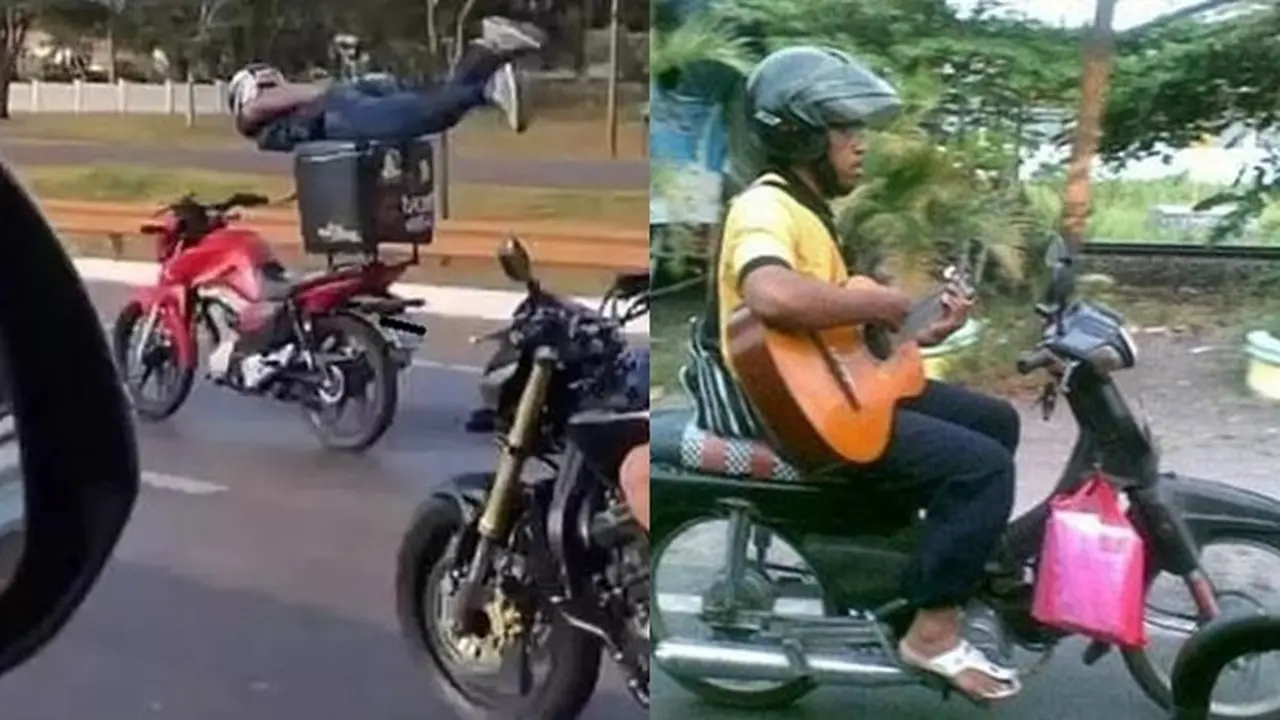 6 Tingkah Absurd Orang Naik Motor Lepas Stang Ini Ngeri, Jangan Ditiru - Hot Liputan6.com