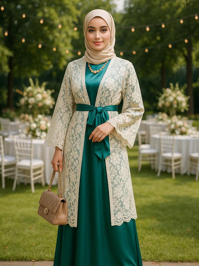 7 Model Gamis Satin Outer Brokat Elegan untuk Acara Spesial