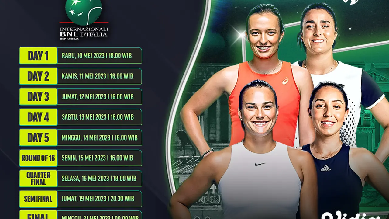 Jadwal Live Streming WTA 1000 BNL D’Italia 2023 di Vidio, 10-21 Mei 2023 - Ragam Bola.com