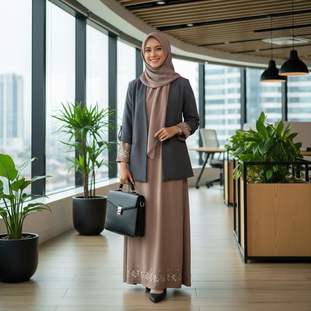 9 Model Gamis Kombinasi Blazer Formal untuk Acara Kantor, Pilihan ...