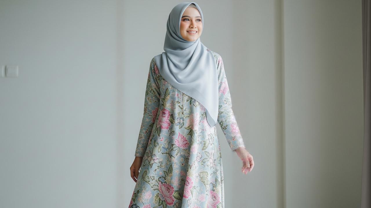 8 Model Gamis Batik Motif Bunga Pastel, Cocok Jadi Tren Busana Muslimah ...