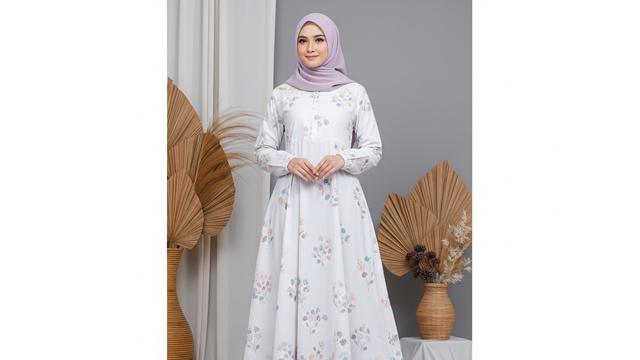 8 Model Gamis Motif Bunga Pastel Elegan untuk Pengajian, Anggun dan ...