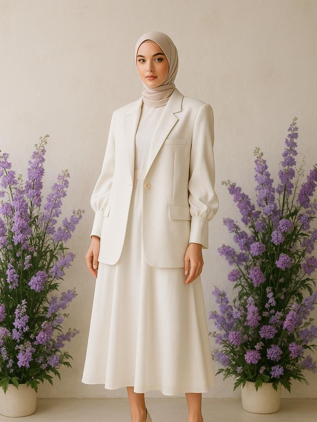 7 Model Blazer dan Dress Putih, Paduan Modern Hijaber untuk Acara Semi ...