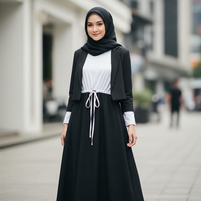 9 Model Gamis Two-Tone dengan Blazer Pendek, Modern dan Anggun di 2026