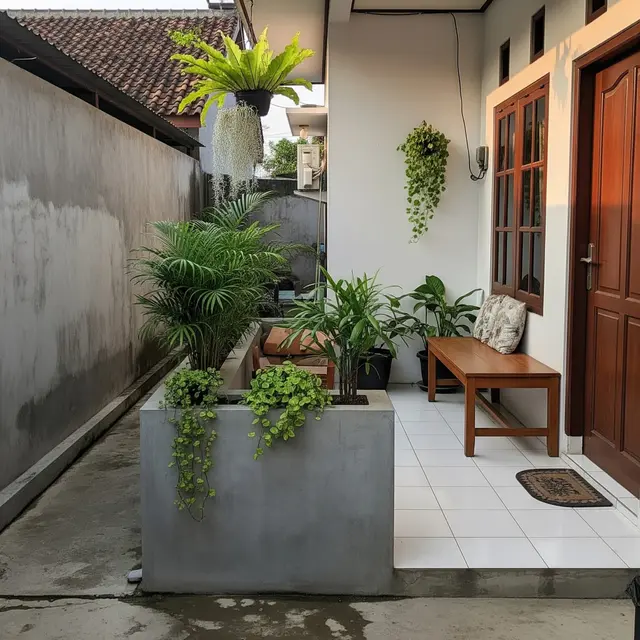 6 Model Teras dengan Pot Tanaman Permanen dari Cor Beton, Tampak Lebih Asri