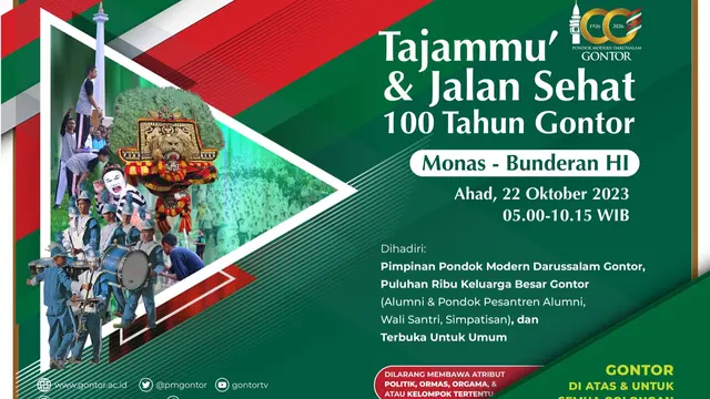 Rayakan Usia ke-100 Tahun, Pesantren Modern Gontor Gelar Jalan Sehat di Monas 22 Oktober 2023 ...