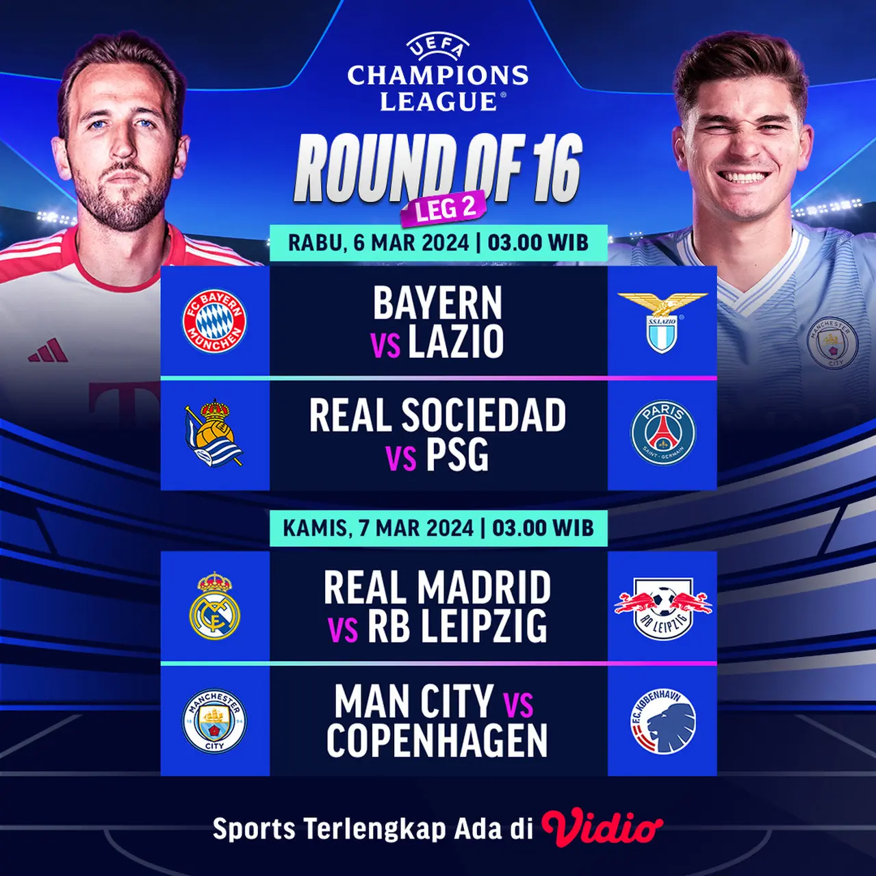 Jadwal Siaran Langsung Liga Champions 2023 2024 Babak 16 Besar Leg 2 Di