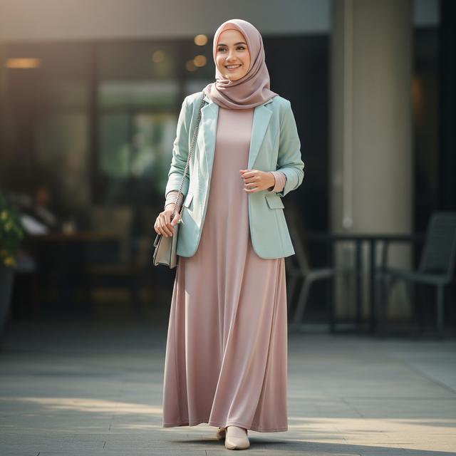 9 Model Gamis Jersey Sederhana dengan Outer Blazer, Inspirasi Gaya Modern