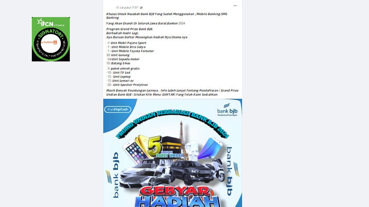 Cek Fakta: Tidak Benar Pendaftaran Undian Berhadiah Bank BJB 2024 - Cek ...