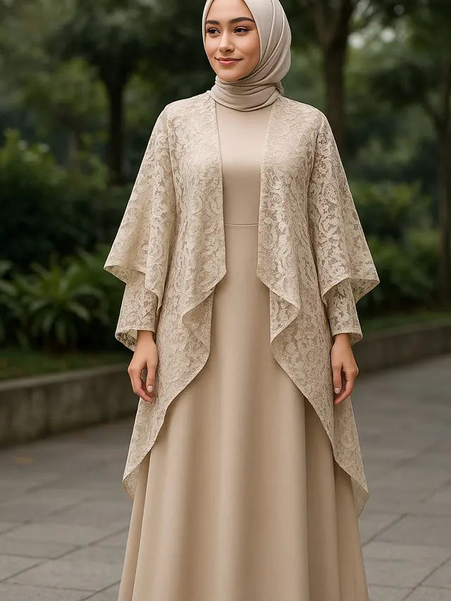 10 Model Gamis Brokat Kombinasi Polos yang Bagus, Tampil Elegan di 2025 - Hot Liputan6.com