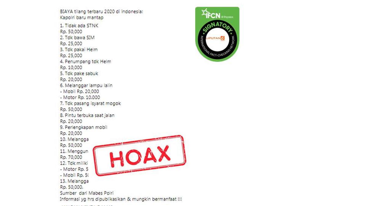 Cek Fakta: Hoaks Pesan Berantai Biaya Tilang Beredar Lagi di Aplikasi Percakapan - Cek Fakta ...