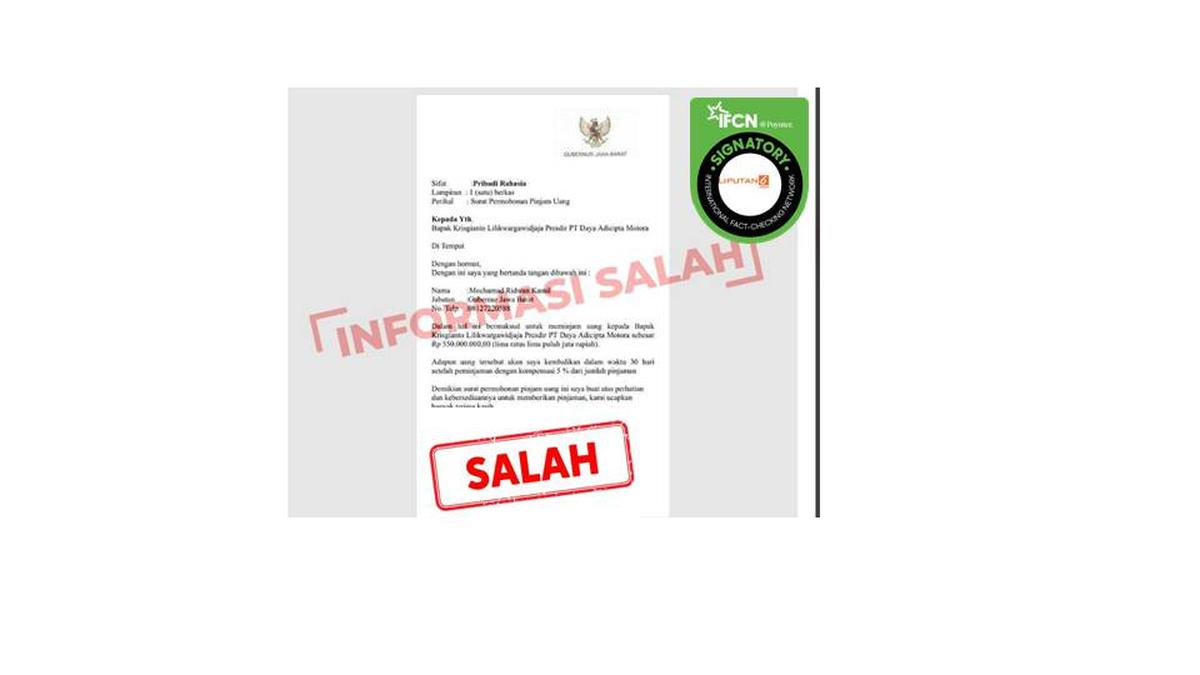 Cek Fakta: Hoaks Surat Utang Mengatasnamakan Gubernur Jabar Ridwan Kamil - Cek Fakta Liputan6.com
