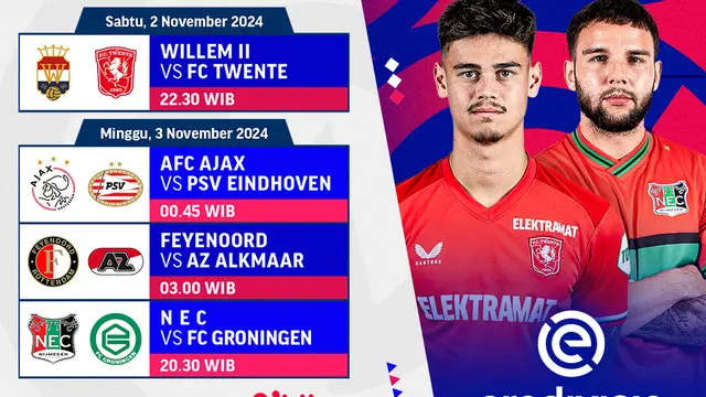 Jadwal Siaran Langsung Eredivisie 2024/25 Matchweek ke 11 Akhir Pekan di Vidio - Dunia Bola.com