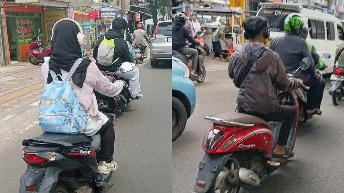 Viral ABG Naik Motor Pakai Headphone Tanpa Helm, Pengendara Lain ...