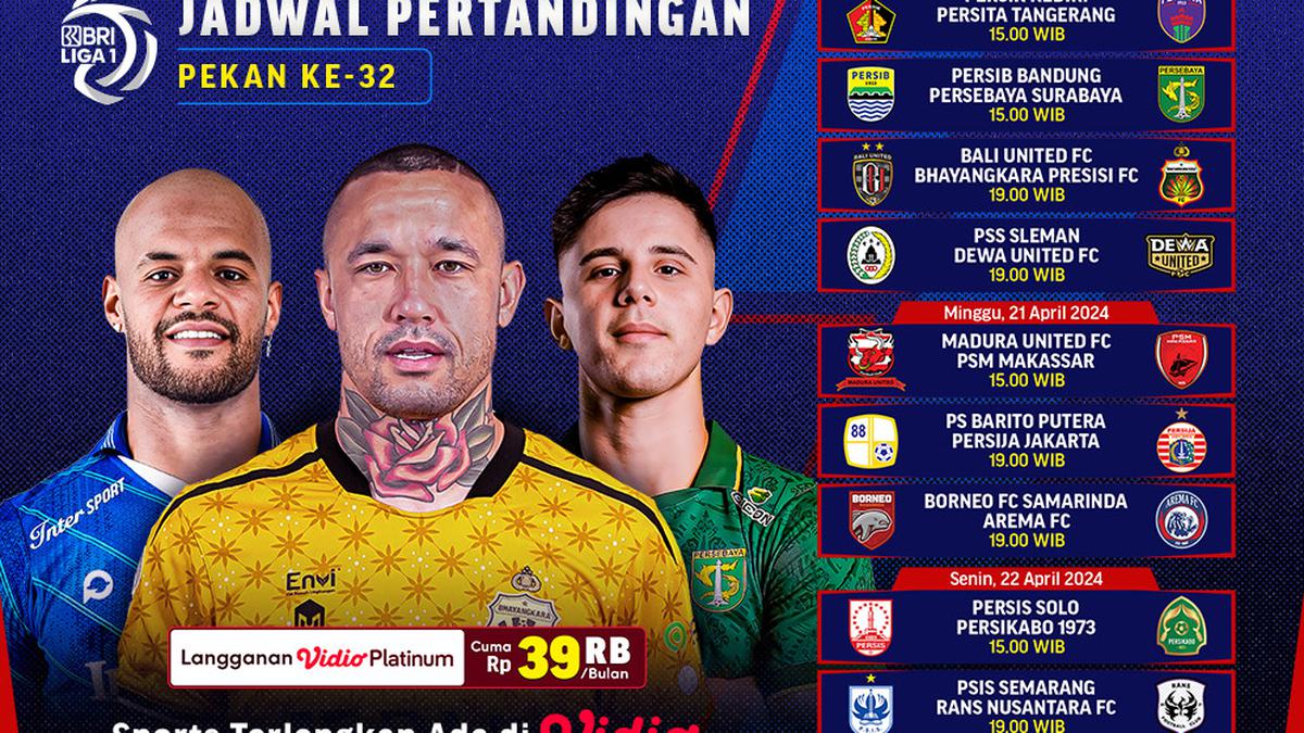 Jadwal Siaran Langsung BRI Liga 1 2023/2024 Pekan Ke-32 di Vidio, 20-22 April 2024 - Indonesia ...