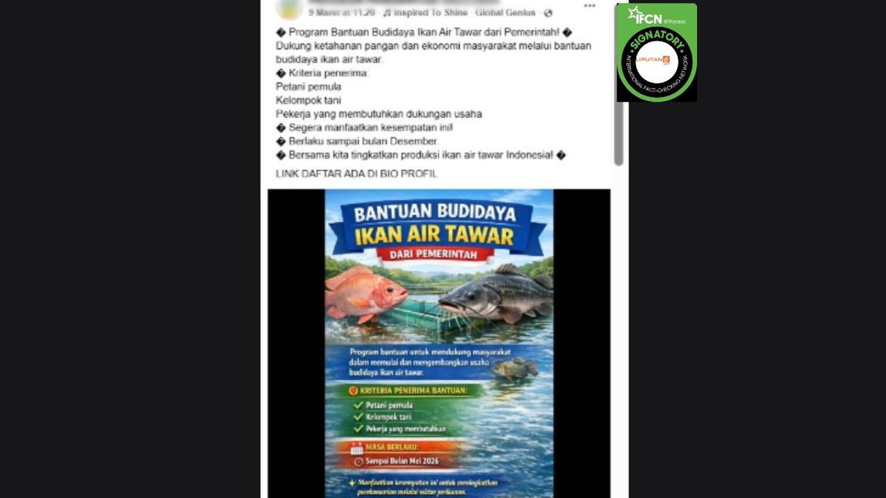 Cek Fakta: Tidak Benar Link Pendaftaran Bantuan Budidaya Ikan Air Tawar ...