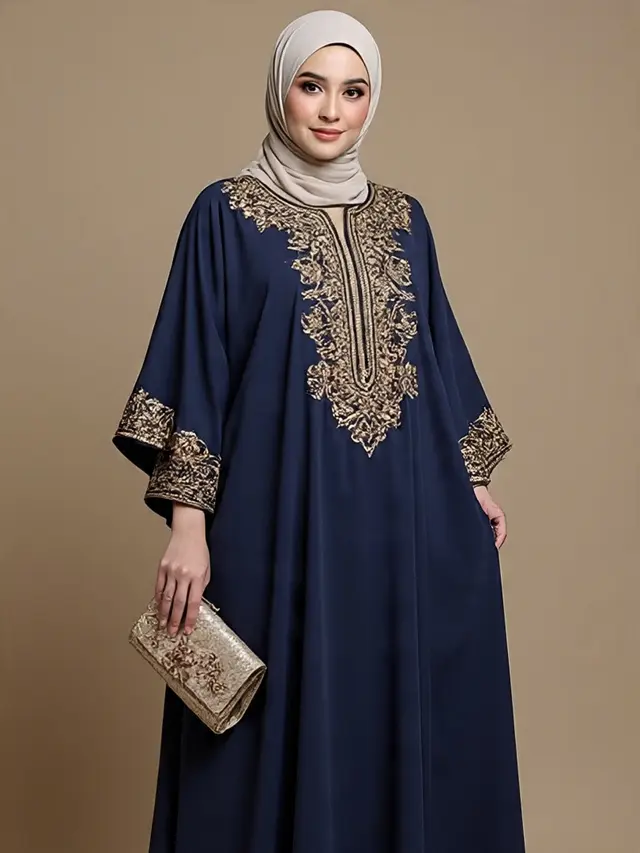 6 Model Gamis Kaftan Kekinian untuk Kondangan atau Muharaman 2025 ...