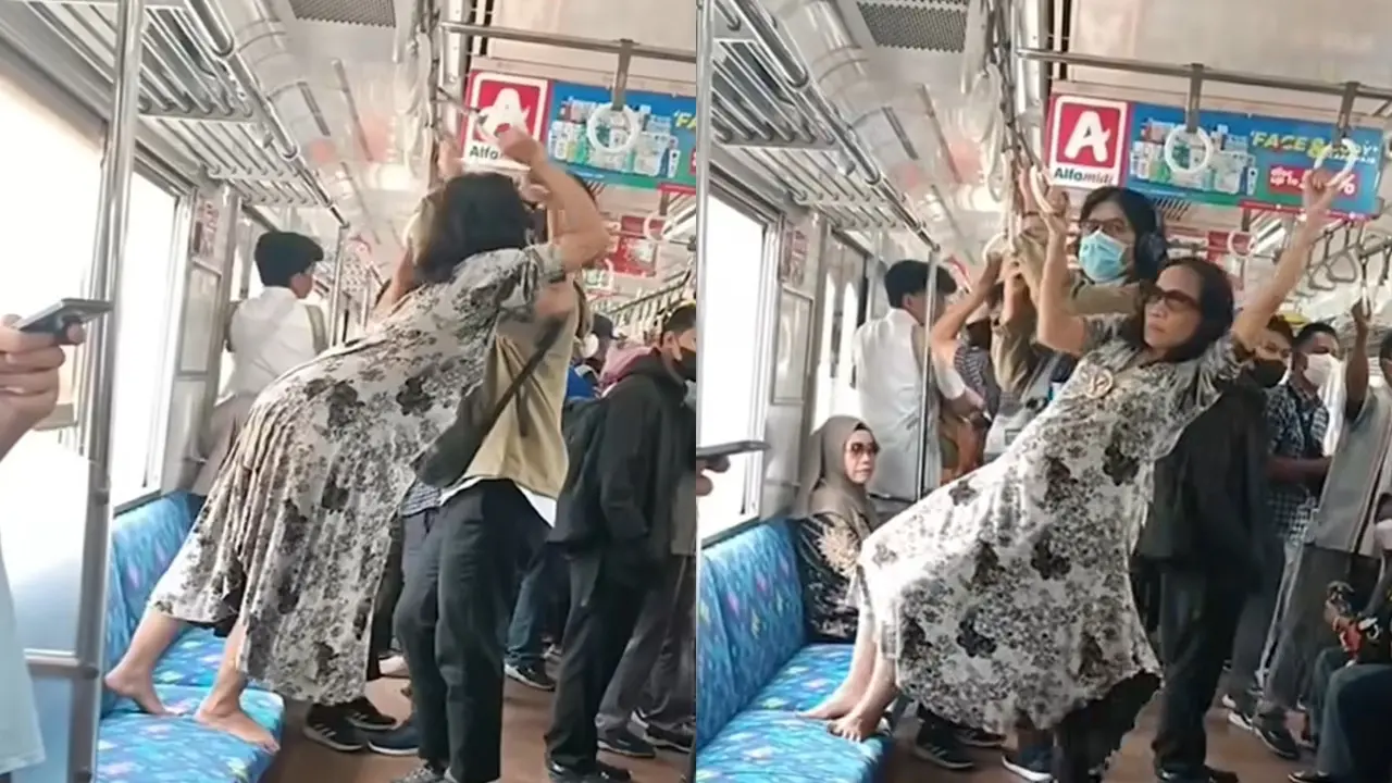 Viral Aksi Emak-Emak Gelantungan di KRL Ini Bikin Heboh, Sebut Lagi Olahraga - Hot Liputan6.com