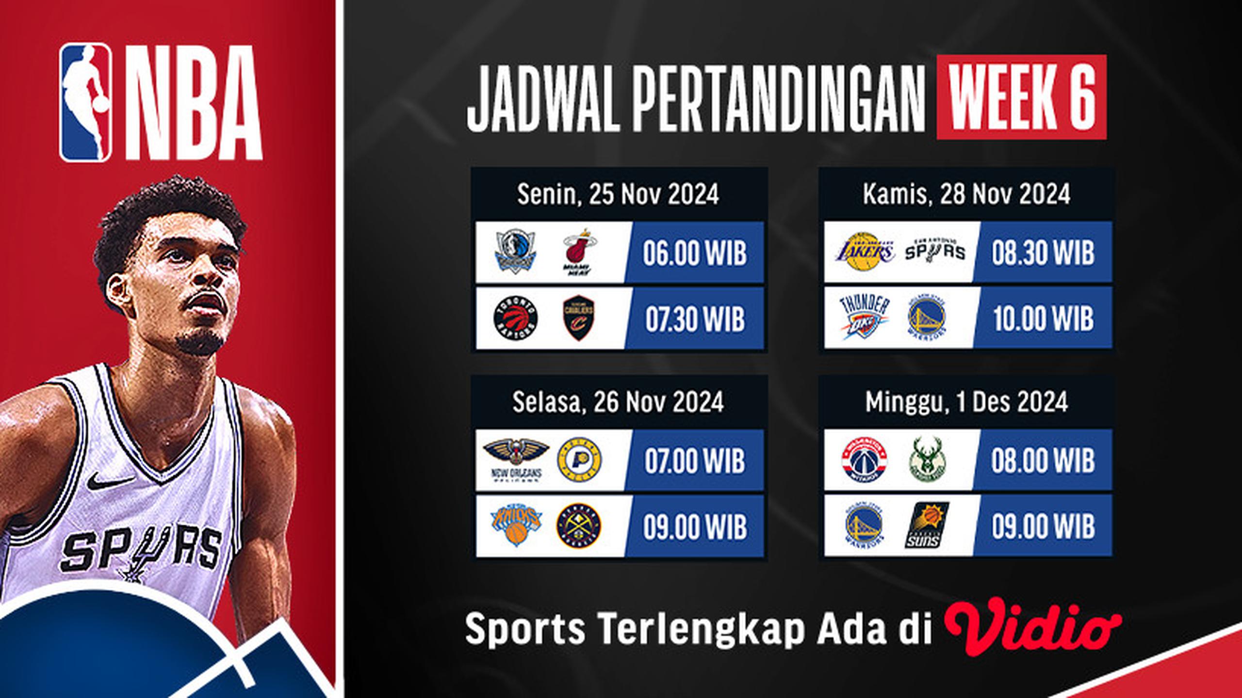 Jadwal dan Link Siaran Langsung NBA Season 2024/25 Matchweek 6 di Vidio