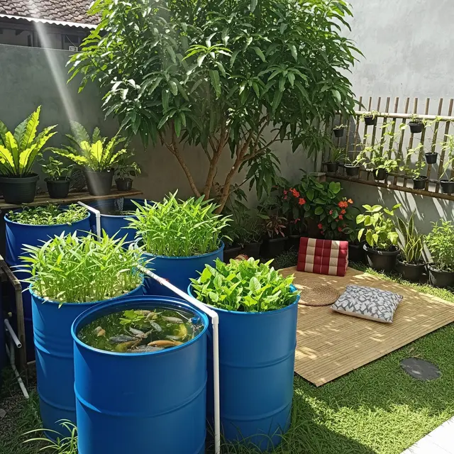 6 Ide Halaman Produktif dengan Kangkung, Bayam, dan Ikan Nila dalam Drum