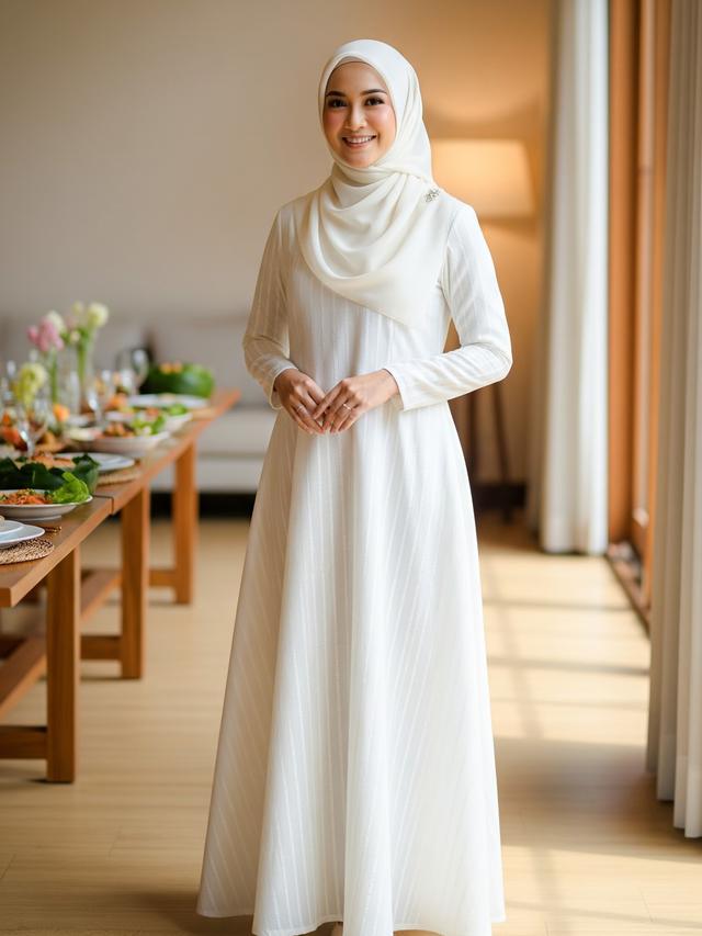9 Model Gamis Putih Simple dan Elegan untuk Acara Syukuran, Tampil ...