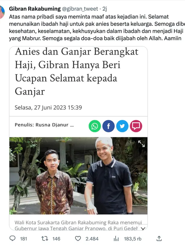 Gibran Rakabuming Raka Minta Maaf Ke Anies Baswedan Gara-gara Tak Ucapkan Selamat Naik Haji ...