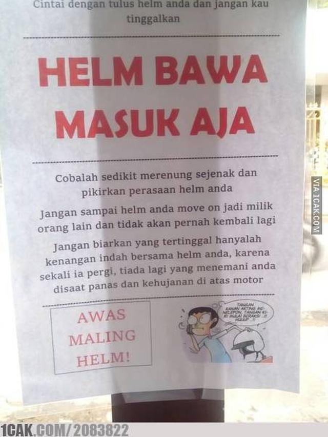 6 Tulisan Helm Bawa Masuk Ini Bikin Geleng Kepala - Hot Liputan6.com