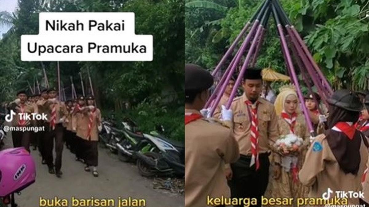 Viral, Pasangan Ini Menikah Pakai Upacara Pramuka Lengkap dengan Seragamnya