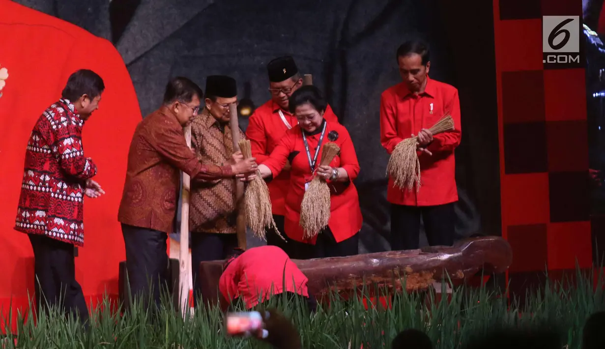 PHOTO: Rakornas PDIP, Jokowi dan Megawati Tumbuk Padi Bersama - Foto ...