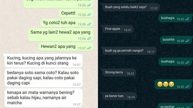 6 Chat ke Pacar Main Tebak-Tebakan Lucu Ini Bikin Senyum Lebar - Hot Liputan6.com
