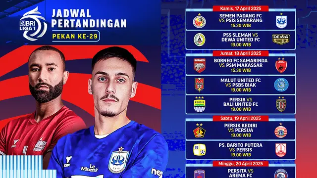 Jadwal dan Link Streaming BRI Liga 1 2024/25 Matchweek ke 29 di Vidio - On Off Liputan6.com