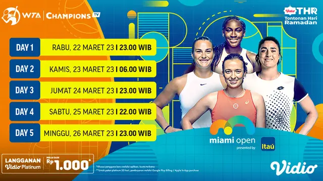 Saksikan Live Streaming WTA 1000 Miami Open 2023 di Vidio, 22 sampai 26 Maret 2023 - Bola ...