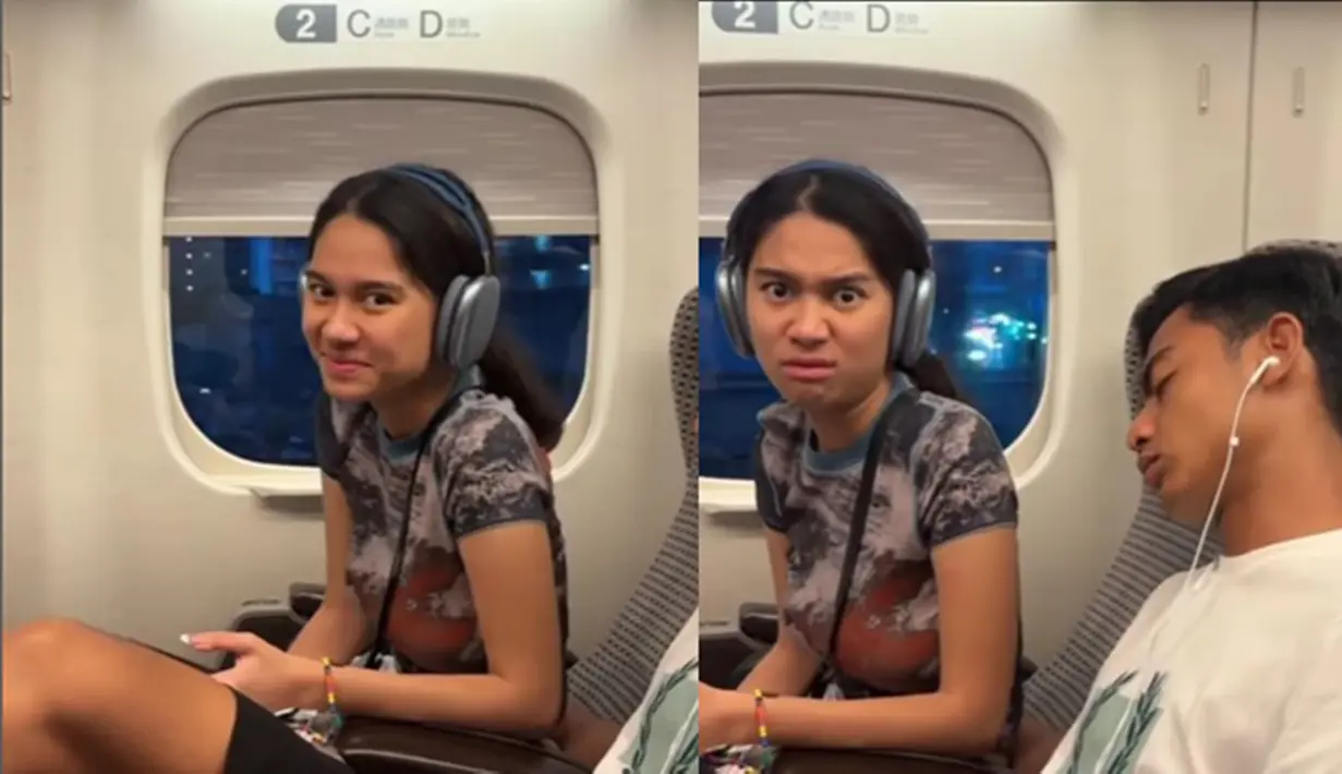 Potret Arhan dan Azizah Salsha Naik Kereta Cepat Shinkansen Jepang, Bikin Gemas - Foto Liputan6.com