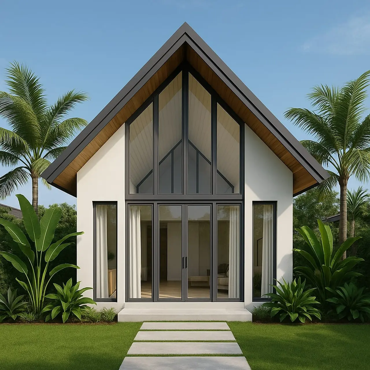 6 Model Rumah Gaya Tropis Minimalis 1 Lantai dengan Jendela Besar ...