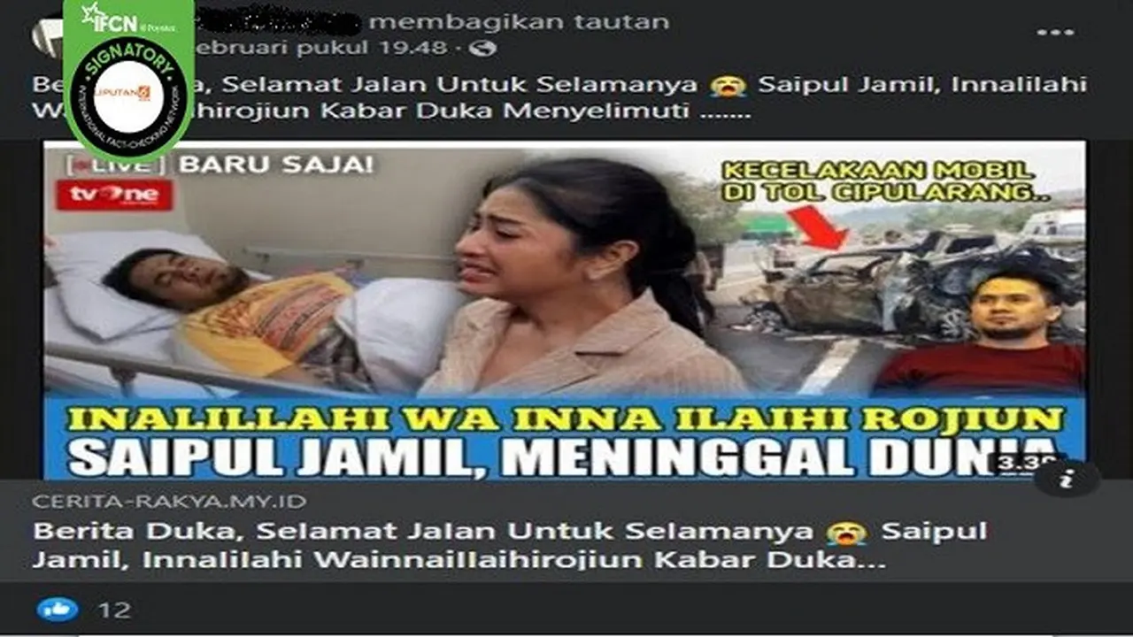 Cek Fakta: Hoaks Kabar Saipul Jamil Meninggal Dunia pada 22 Februari 2022 - Cek Fakta Liputan6.com