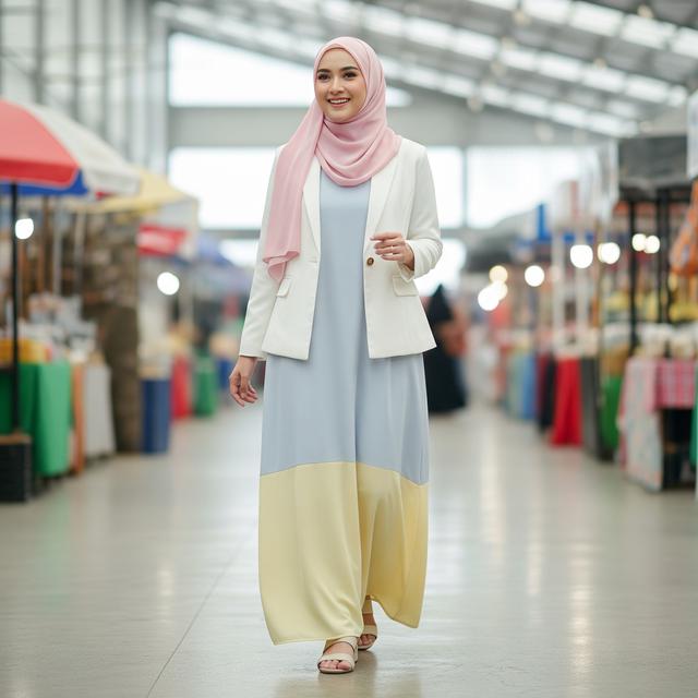 9 Model Gamis Two-Tone dengan Blazer Pendek, Modern dan Anggun di 2026