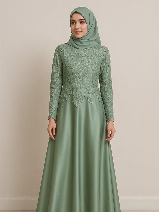 7 Model Gamis Brokat Kombinasi Satin untuk Wanita Berhijab Syar’i ...