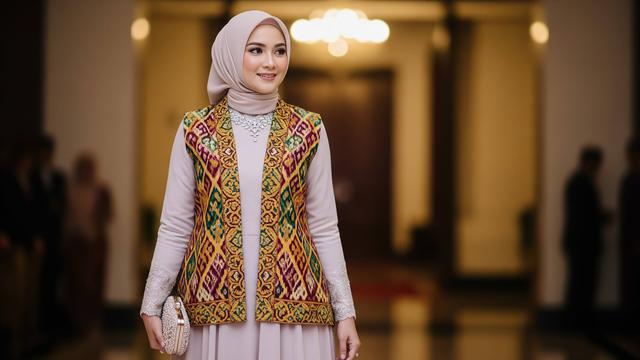 7 Model Gamis Kombinasi Vest Etnik Tren 2025, Tampil Elegan dan Kekinian