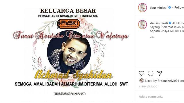 Daus Mini Ucapkan Duka Atas Kepergian Idan Separo, Warganet Banjiri Doa ...